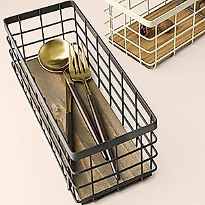Dicunoy Set of 2 Small Wire Baskets, Narrow Rustic Storage Bin, Farmhouse Rectangle Bathroom Counter Organizer Tray for Kitchen Countertop, Pantry, RV, School Classrooms, Office Decorative