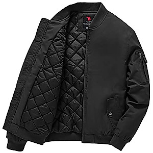 Gopune Men's Bomber Jacket Casual Fall Winter Military Jacket and Coats Outwear Black,M