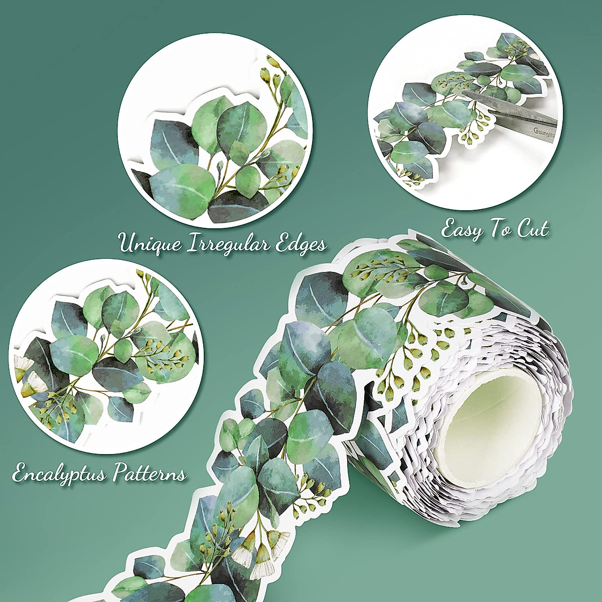49ft Eucalyptus Die-Cut Border Trim Bulletin Board Classroom Border Trim Eucalyptus Themed Border Sticker for Photo Wall Bulletin Boards Desks Display Home and School Decorations Green