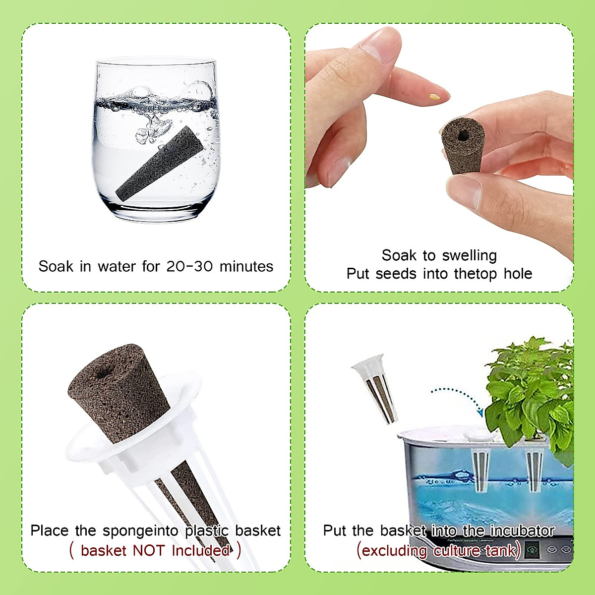 POUYRBA Grow Sponges, 80pcs Brown Peat Soil Hydroponic Sponges Rock Wool for Hydroponic Growing Hydroponic Pods for Breeding Seeds