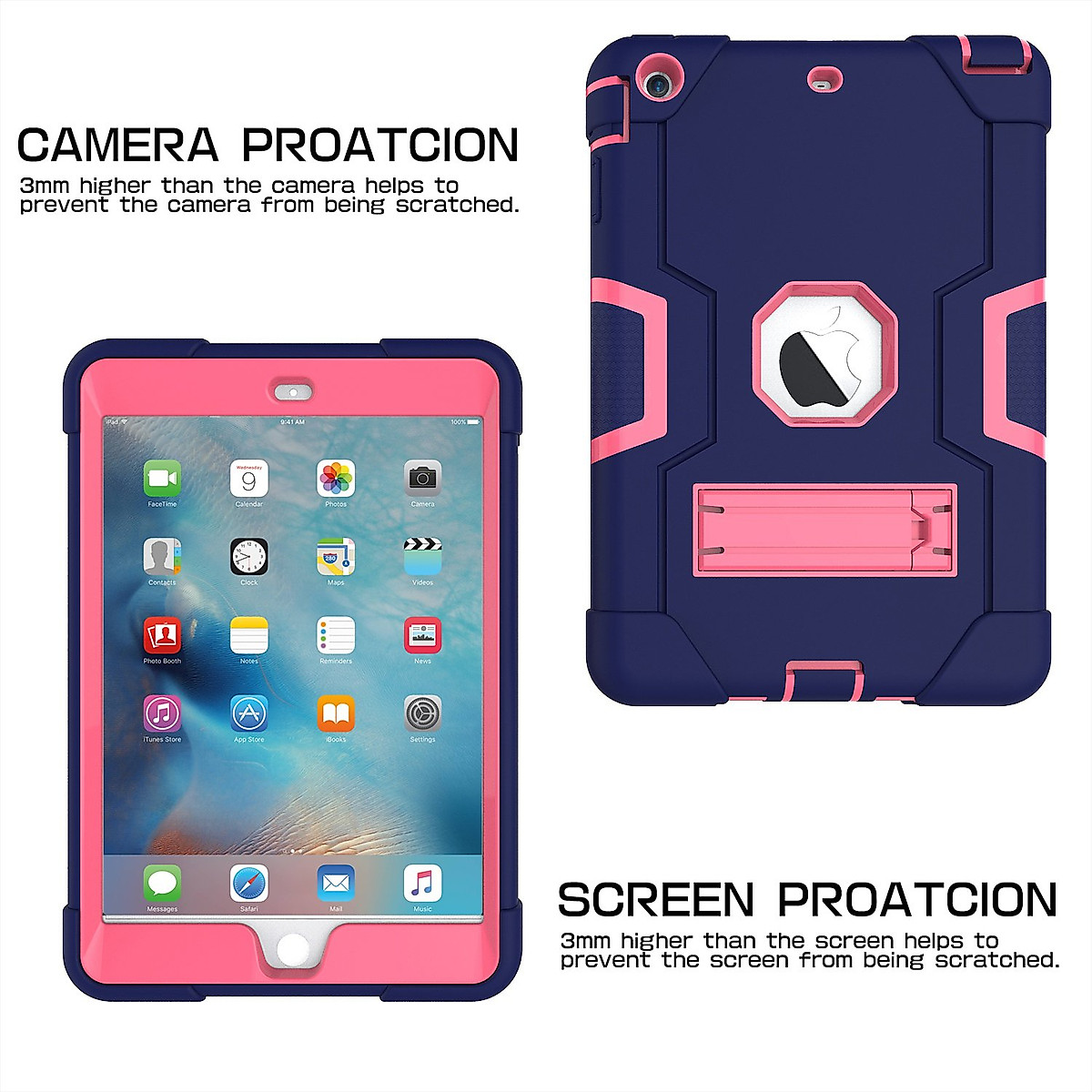 CaseHaven iPad Mini Case (Rugged Kickstand Series, Shockproof, Heavy Duty, Hybrid Three Layer Armor Defender) for iPad Mini 3 - Pink