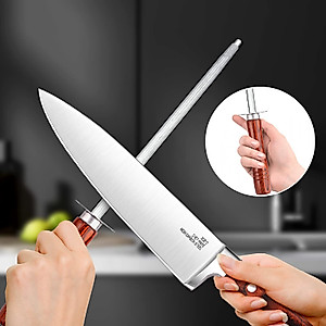 Kitchen Knife Block Set, E-far 17-Piece High Carbon Forged Stainless Steel Knife Sets Includes Chef Utility Paring Steak Serrated Bread Santoku Knife Sharpener - Full Tang Design