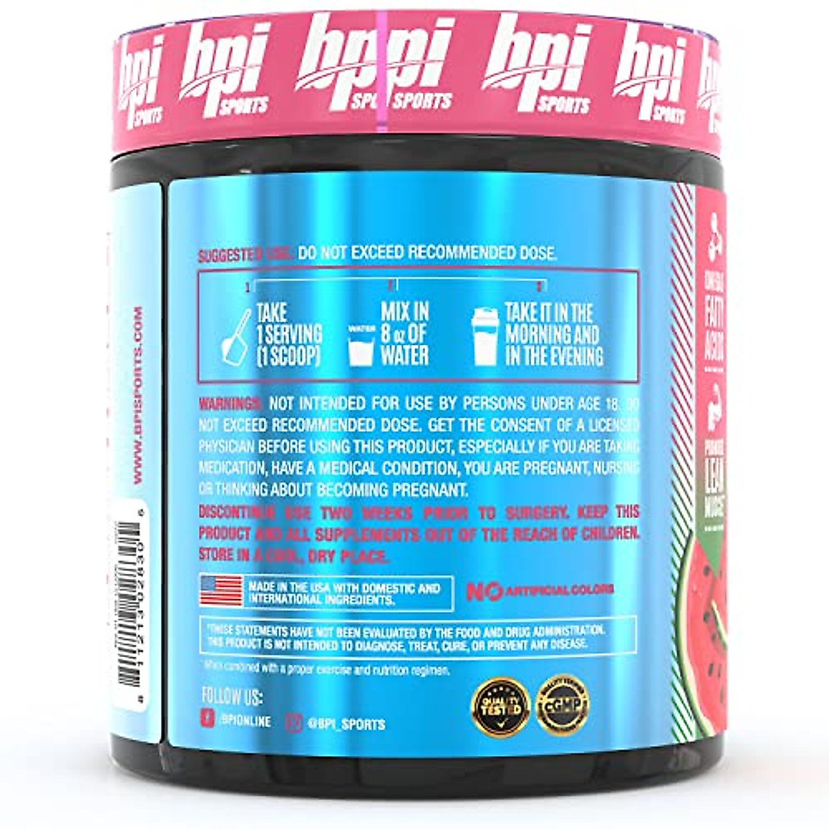BPI Sports CLA+Carnitine–Conjugated Linoleic Acid–Weight Loss Formula –Metabolism, Performance, Lean Muscle–Caffeine Free–For Men & Women–Watermelon Freeze–50 servings – 12.34 oz.(Packaging May Vary)