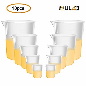 ULAB Scientific Plastic Beaker Set, 5 Sizes 50ml 100ml 250ml 500ml 1000ml, 2pcs for Each Size, Stackable with Spout, Molded Graduation, UBP1007