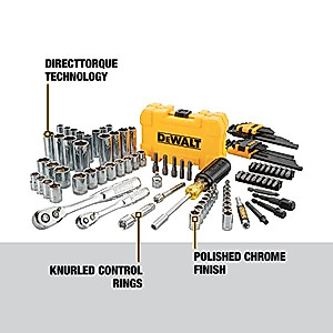 DEWALT Mechanics Tools Kit and Socket Set, 1/4" & 3/8" Drive, SAE, 108-Piece (DWMT73801)