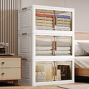 NLDD Storage Bins with Lids,78 Quart Plastic Bins with Lids,Large Closet Organizers, 3 Packs Collapsible Storage Bins with Wheels,Double Door Stackable Bins for Clothes,Home