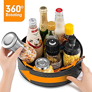 Honhoo Lazy Susan Turntable Organizer for Cabinet, Rotating Spicy Rack Organizer for Pantry Kitchen & Bathroom, Steel, Black, 2 Tiers, TNJ-2