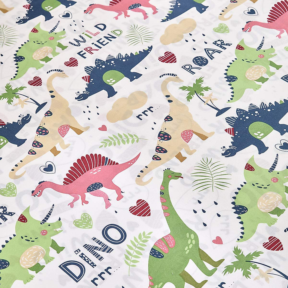 Dinosaur Twin Sheet Set for Kids Boys Teens Cute 3 Pieces White Microfiber Bedding Set with Green Red Yellow Blue Dinosaur Colorful Monster Style