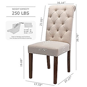 COLAMY Tufted Dining Room Chairs Set of 2, Accent Parsons Diner Chairs Upholstered Fabric Side Stylish Kitchen Chairs with Solid Wood Legs and Padded Seat - Beige