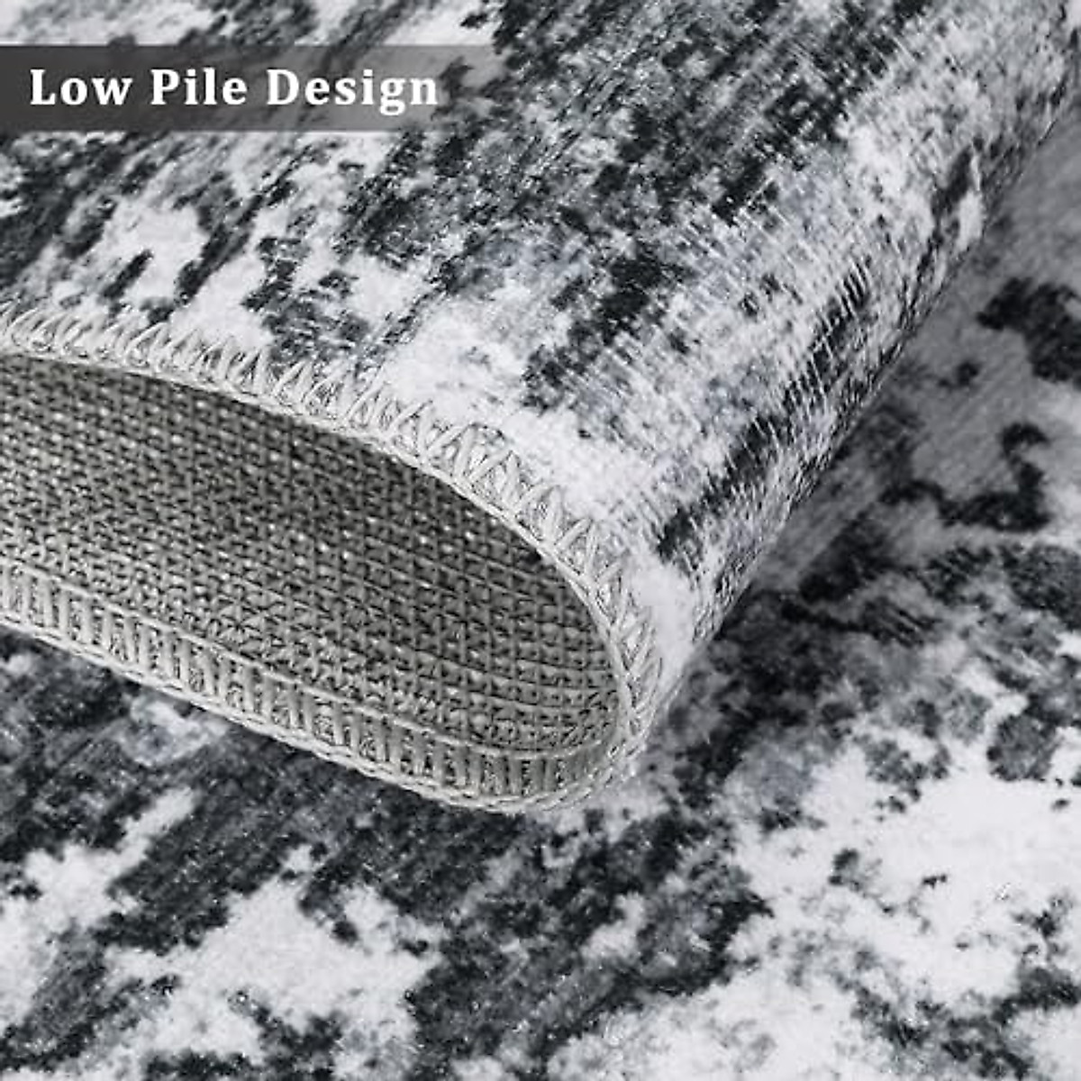 RUGSREAL Washable Area Rug 8x10 Modern Abstract Rug Non-Slip Non-Shedding Area Rug Low Pile Foldable Thin Carpet Machine Washable Rug for Living Room Bedroom, Grey