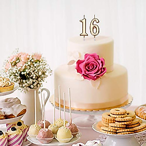 16th Birthday Candles Cake Number Candles Happy Birthday Cake Candles Topper Decoration for Birthday Wedding Anniversary Celebration Favor, Champagne Gold