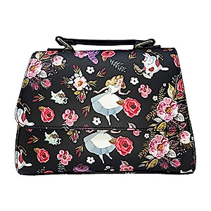 Loungefly Disney Alice in Wonderland Allover Floral Print Crossbody Satchel Handbag Purse