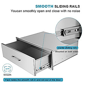 TELAM Outdoor Kitchen Drawer W30 X D20 X H10 Inches Stainless Steel One Huge Drawers for BBQ and Outdoor Kitchen