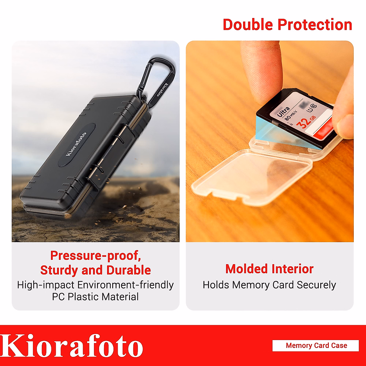 Kiorafoto SD Card Case with 36 Pack Individual Clear Plastic Memory Card Holders for 36 SD SDXC SDHC Cards,Water-Resistant Anti-Shock Anti-Dust SD Card Carrying Organizer Storage Protector with Labels