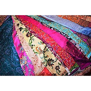 India Huge Lot 100% Pure Silk Print Vintage Sari Fabric remnants Scrap Bundle Quilting Journal Project by Weight 100 gr (18 x18 inch), Multicolor