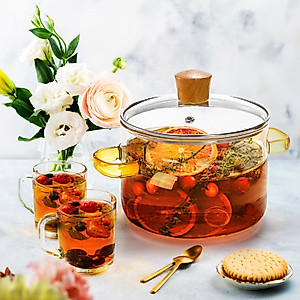 Frcctre 1.5L/50oz Glass Cooking Pot with Lid, Glass Saucepan with Cover, Heat Resistant Glass Stovetop Pot with Lid for Pasta Noodle, Soup, Milk, Baby Food