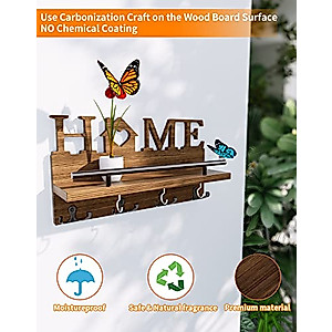 SWTYMIKI Key Holder for Wall with Home Decoration, Wood Mail Organizer with Double Key Hooks & Mail Holder Design, Wall Mounted Key Hanger for Entryway, Front Door, Hallway, Office, Brown