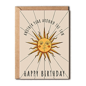 EruditeGifts Another Year Around The Sun Happy Birthday Bohemian Style Greetings Card - Birthday Card With Sun - Happy Birthday Card
