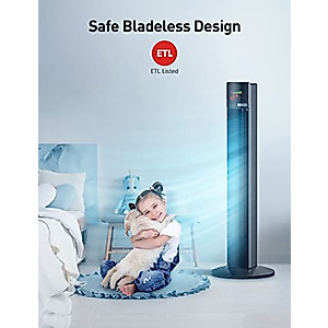 PARIS RHÔNE Tower Fan, 36” Oscillating Fan, 9 Modes, 3 Speeds, LED Display, 12H Timer, Portable Fan, Standing Floor Fan Bladeless Tower Fan with Remote for Bedroom, Living Room, Offices & Kitchen