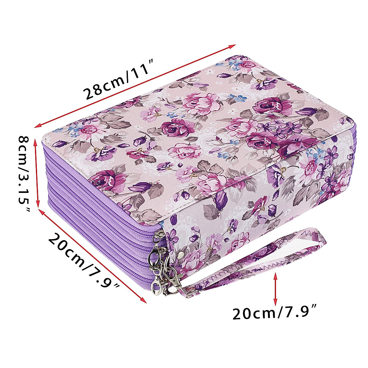 BTSKY Colored Pencil Case- 200 Slots Pencil Holder Pen Bag Large Capacity Pencil Organizer with Handle Strap Handy Colored Pencil Box with Printing Pattern Rose