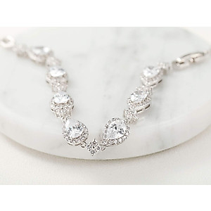 SWEETV Wedding Teardrop Bracelets for Brides Bridesmaids, Crystal Cubic Zirconia Bridal Bracelets for Women Prom, Silver