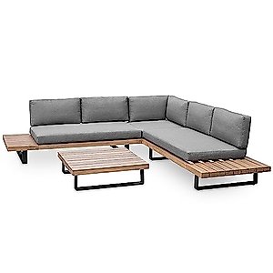 Homedot Patio Sofa Set with Metal Frame, Extra Large L Shaped Outdoor Sectional Sofa Set with Built-in Side Table, Modern Patio Conversation Set with Coffee Table&Removable Cushion for Garden