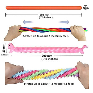 24 Packs Monkey Noodles,Stretching Strings,12 Pcs Unicorn Shaped,12 Pcs Noodle Shaped,Sensory Fidget Set, Stretching up to 4.3-6 feet length,monkey noodle fidget set,fidget noodles