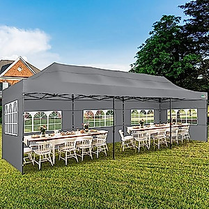 COBIZI 10x30 Pop up Canopy Tent 10x30 Canopy with Sidewalls, Heavy Duty Party Tent Tents for Parties, Foldable UPF 50+ Waterproof Commercial Easy up Canopy with Roller Bag, Grey(Windproof Upgraded)