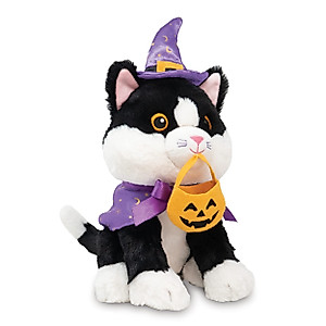 Cuddle Barn - Trick-or-Treat Tammy | Animated Halloween Tuxedo Cat Stuffed Animal Plush Toy, Dressed as Wizard Twirls to I Want Candy, 9 inches