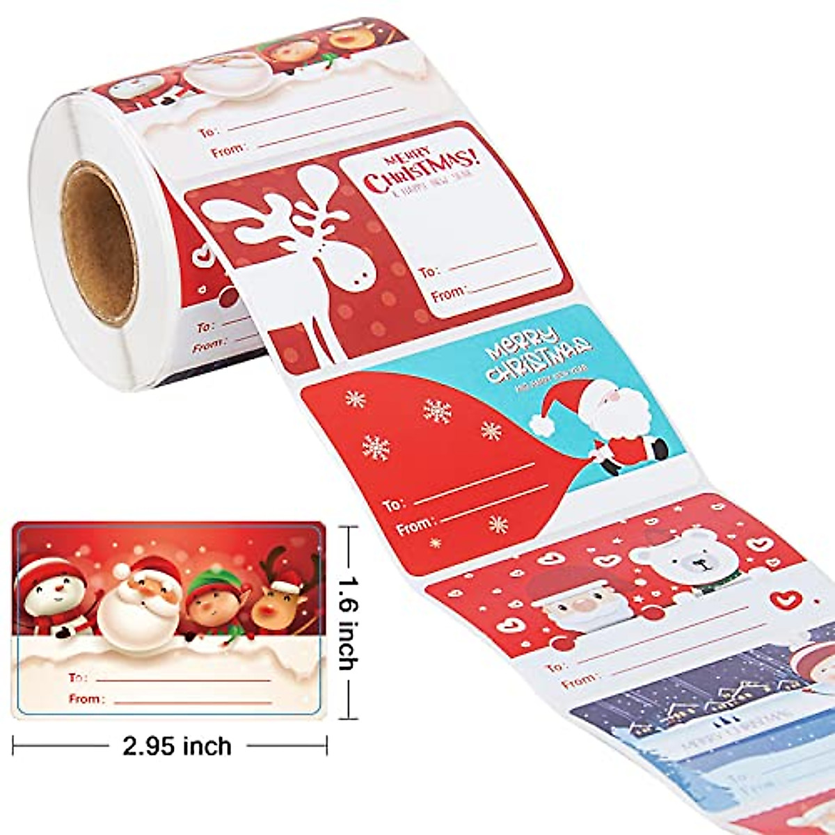 300 PCS Christmas Gift Tags ,Christmas Stickers,Self Adhesive Name Tags Christmas Wrapping Paper Stickers with 6 Designs Write On Then Peel & Presents