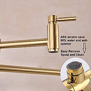 Fonveth Pot Filler Kitchen Faucet, Brushed Gold Pot Filler Faucet, Folding Arm Faucet, 2 Handles Kitchen Faucet, Wall Mounted Pot Filler Kitchen Faucet