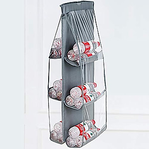 inheming Hanging Purse Handbag Organizer, Clear Dust Cover Space Saver Storage Holder Bag, 6 Pockets Wardrobe Closet Handbags Storage(Gray)