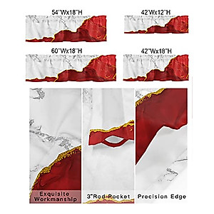 Curtain Valance for Windows Red White Gradient Marble Gold Edge Kitchen Valances Rod Pocket Short Curtains,Simple Abstract Art Window Treatment Panel for Living Room Bathroom Bedroom 60x18in