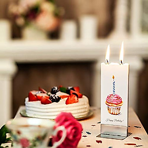 Flatyz Hand Painted Flat Candle - Happy Birthday Cupcake | Unique Birthday Gift | Unscented, Dripless, Smokeless, Decorative | Double Wick with Metal Base
