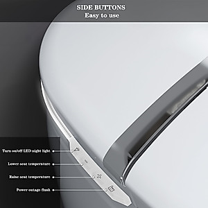 Smart Toilet with Off-seat Auto Flush, Foot Sensor Flush, Power Outage Flush, Mini Intelligent Smart Toilet with Heated Seat, LED Night Light, Side Button, Easy to Use.