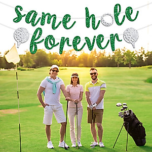 Same Hole Forever Banner, Funny Bachelorette Party Hanging Sign, Golf Theme Bachelor Bridal Shower Engagement Wedding Party Sign Decoration Supplies, Green Glitter