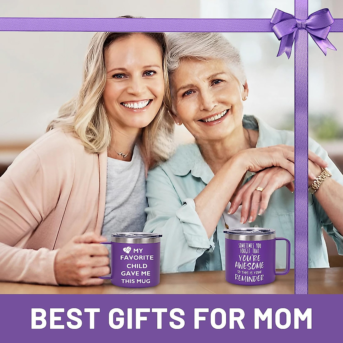 Fanunny Best Mom Gifts from Son, Daughter, Thank You Inspirational Gift for Women, Ideas Birthday Christmas Mothers Day Present, Purple Coffee Mug Cup with Handle