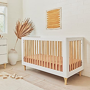Babyletto Lolly 3-in-1 Convertible Crib with Toddler Bed Conversion Kit in White and Natural, Greenguard Gold Certified