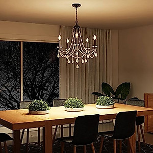 Senyshilon Black Crystal Chandeliers for Dining Room Light Fixtures Over Table, Farmhouse 5 Lights Rustic Candle Chandelier for Living Room Kitchen Island Bedroom Entryway