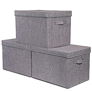 TENABORT 3 Pack Large Foldable Storage Box with Lids [16.5x11.8x11.8] Fabric Storage Cube Organizer Cloth Containers Linen Bins Baskets for Closet Clothes Clothing Bed Room