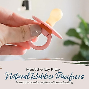 Itzy Ritzy Natural Rubber Pacifiers, Set of 2 – Natural Rubber Newborn Pacifiers with Cherry-Shaped Nipple & Large Air Holes for Added Safety; Set of 2 in Blossom & Rosewood, Ages 0 – 6 Months