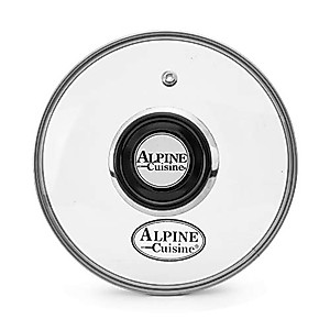 Alpine Cuisine 5 Quart Non-stick Stock Pot with Tempered Glass Lid and Carrying Handles, Multi-Purpose Cookware Aluminum Dutch Oven for Braising, Boiling, Stewing