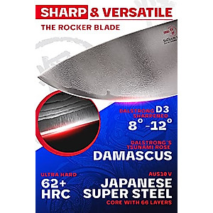 Dalstrong Shogun Elite Series Damascus Japanese AUS-10V Super Steel 67 Layers Rocker Vegetable Kitchen Knife, 7 Inches, Sheath Included