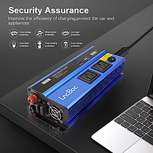 1000W Inverter 12V to 110V, DC to AC Converter, Car Power Inverter with Dual AC Outlets QC3.0 & 2.4A Dual USB Ports Car Charger Adapter