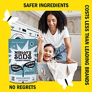 Molly's Suds Original Laundry Detergent Powder | Clean Laundry Detergent Powder for Sensitive Skin | Simple, Effective Ingredients, Stain Fighting | 120 Loads (Unscented)