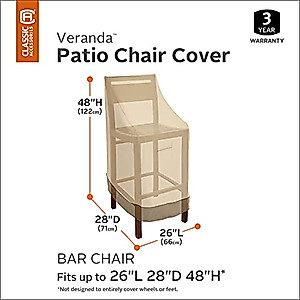 Classic Accessories Veranda Water-Resistant 26 Inch Patio Bar Chair & Stool Cover, 4-Pack, Patio Furniture Covers (Pebble/Bark/Earth)
