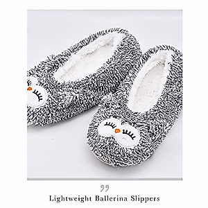 DICUIRD Womens Smiley Animal Face Soft Sole Slipper Socks with Grippers-Fuzzy House Slippers(owl,8-10)