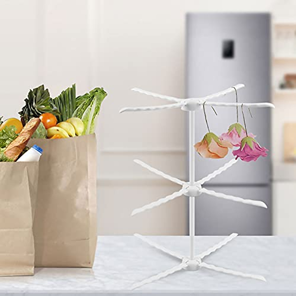 2Pcs Collapsible Pasta Drying Rack, Food Grade Plastic Fondant Sugar Flower Drying Rack Flower Drying Rack Reusable Noodle Drying Rack with 4 Arm Handles