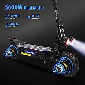 Electric Scooter Adults, Escooter with 5600W Powerful Dual Motor, 47mph Max Speed, 60V 27Ah Battery, 50 Miles Long Range, 11” Inner Tubeless Tire Folding Sport Kick Scooter (Q06-without seat)