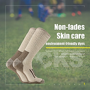 SOX TOWN Men's Merino Wool Cushion Crew Socks Moisture Wicking Control for Outdoor Hiking Work Boot Thermal Warm All Seasons(Brown L)